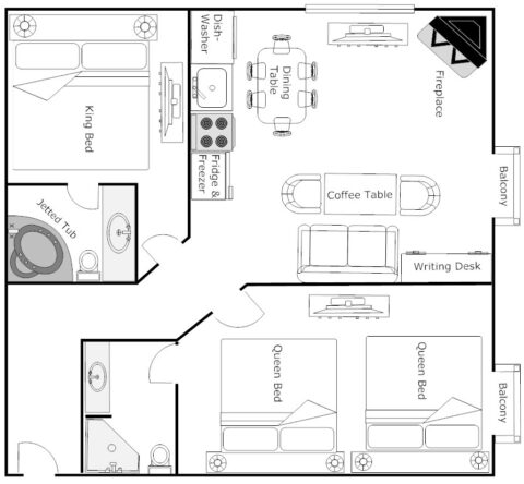 Two Bedroom Suite - King and Two Queens - The Rundlestone Lodge